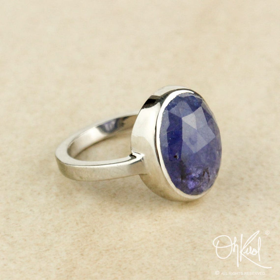 Silver Oval Blue Iolite Ring Rose Cut Blue Iolite Cocktail | Etsy