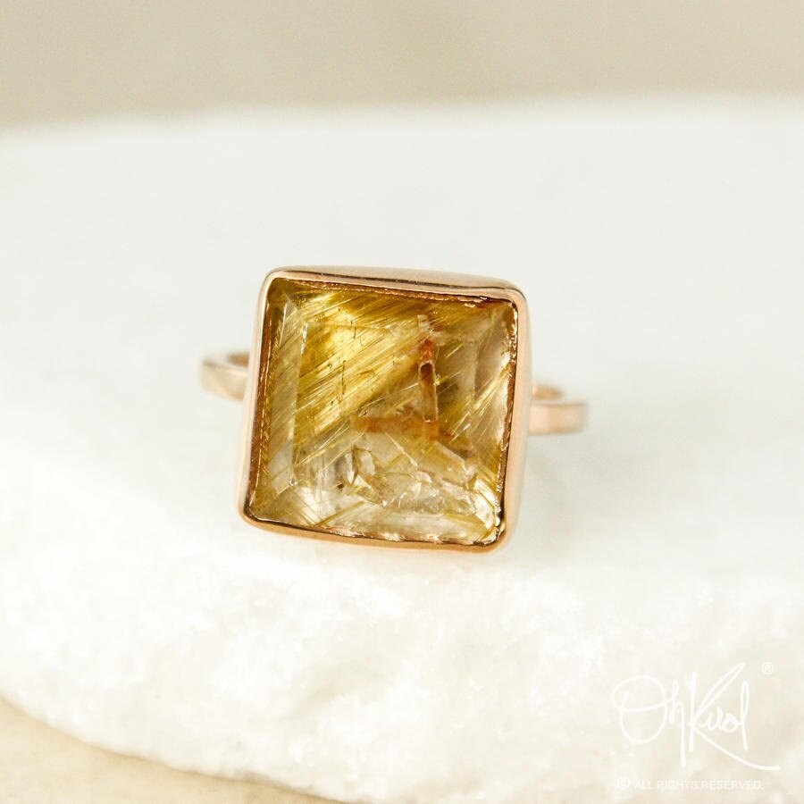 Gold Rectangular Rutile Quartz Ring Rutilated Quartz Rutile | Etsy
