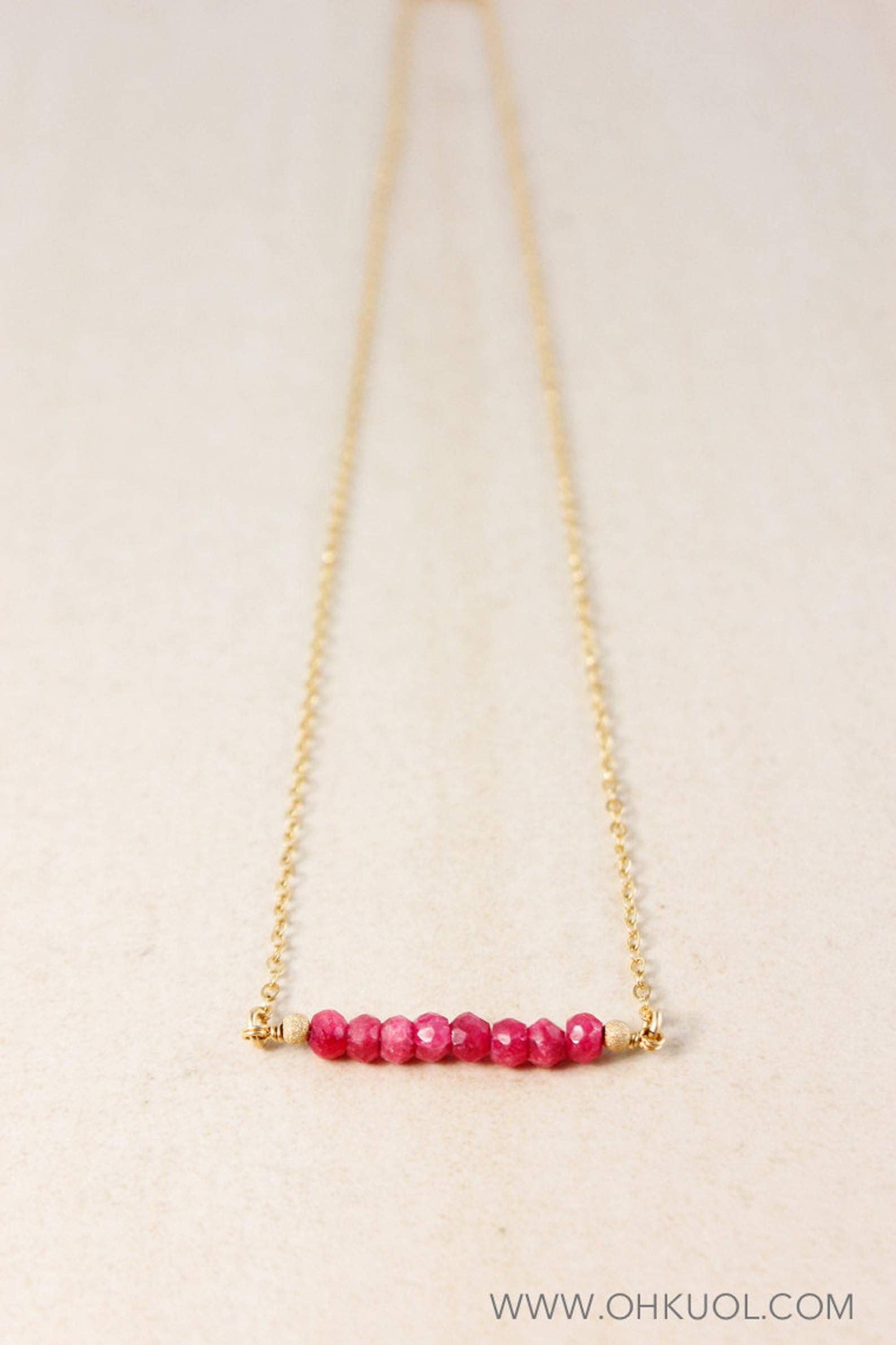 Ruby Quartz Beaded Bar Necklace 14K Gold Filled or 925 | Etsy