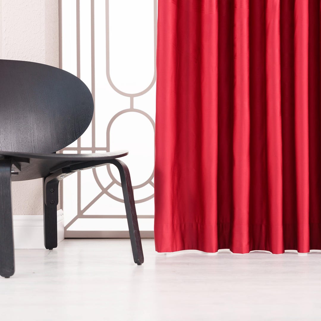 Custom Red Grommet Curtains, Woven Drapes for Living Room & Bedroom ...