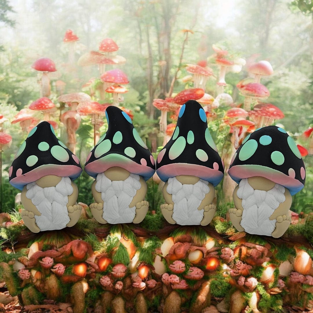 Mushroom Gnome Set: 3D Printed Whimsical Decor Figurines - Etsy