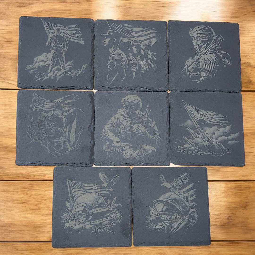 Military Themed Slate Coaster, Laser Engraved Coaster, 4 Inch Square ...