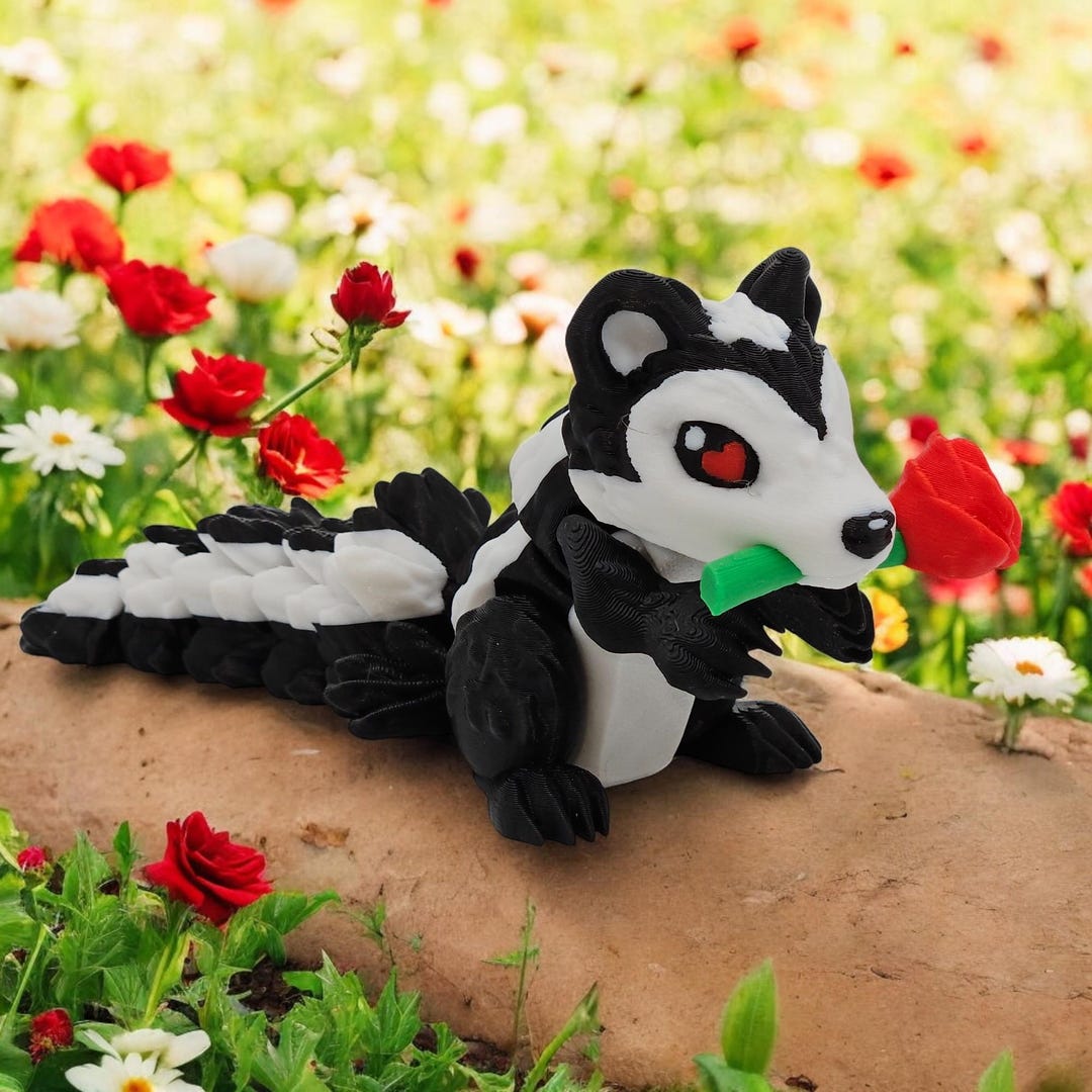 3D Printed Skunk Figurine With Rose: Multi-colored Desk Decor - Etsy