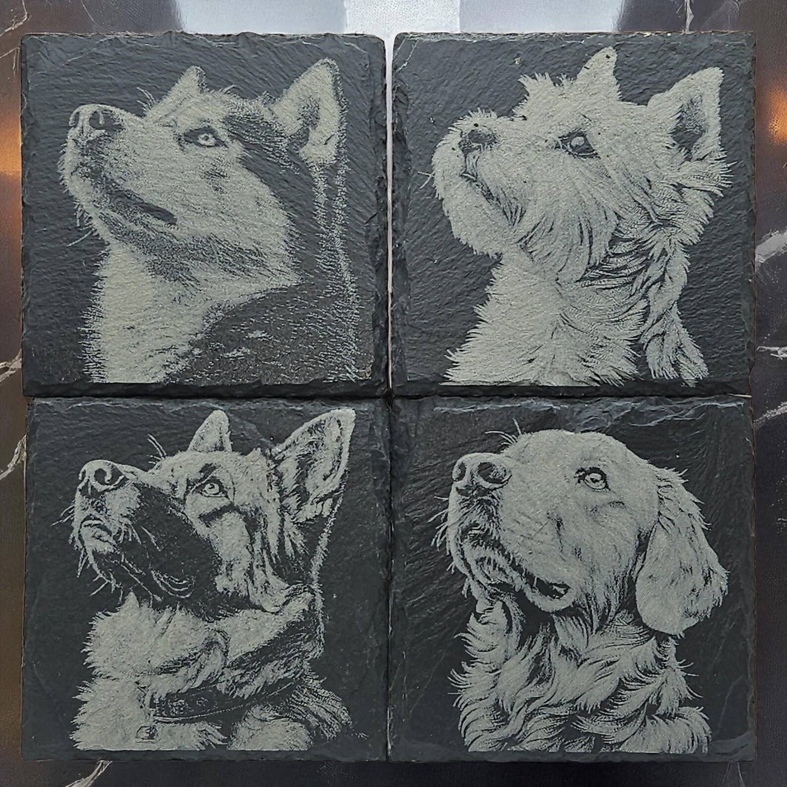 Laser Engraved Dog Slate Coaster Set: Dog Lover Gift - Etsy