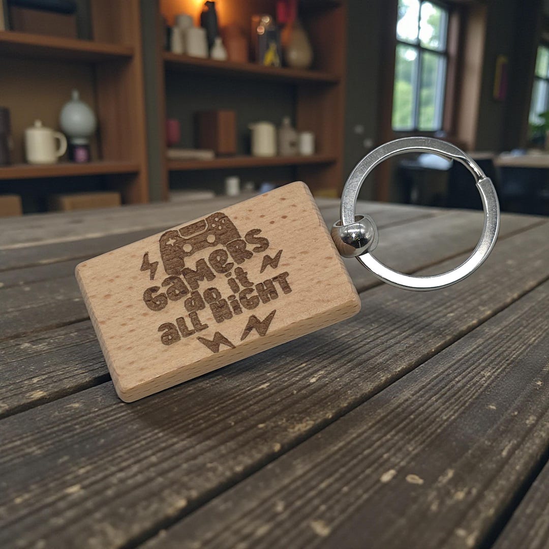 Laser Engraved Wood Gamer Keychain, Custom Text - Etsy
