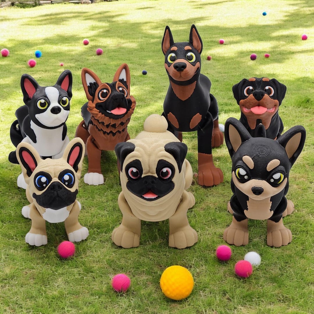 Dog Breeds, 3D Printed Articulated Dog Figures, Multi-color Dogs ...