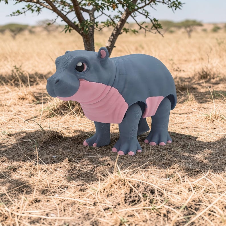 Articulated Baby Hippo Figurine, 3D Printed Multi-color Desk Toy ...