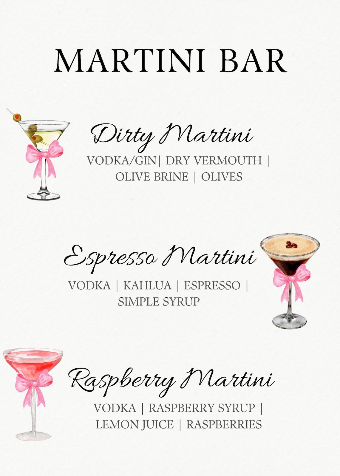 Martini Bar Drink Menu Template - Etsy