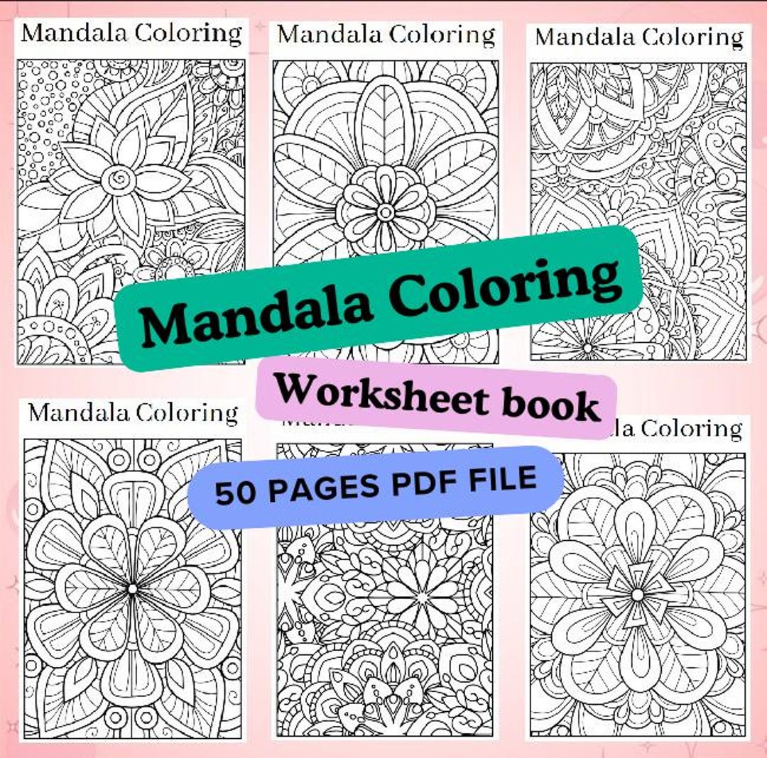 50 Pages Mandala Coloring Book - Etsy