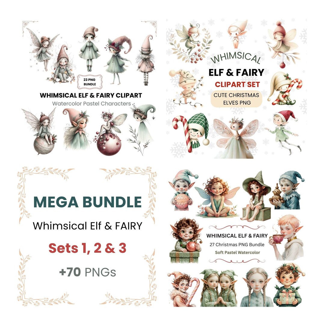 Whimsical Elf & Fairy Clipart Mega Bundle – Pastel Watercolor PNG ...