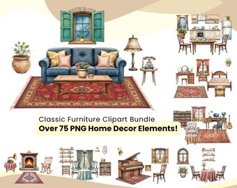 Boho Furniture Clipart Bundle – Over 65 PNG Home Decor Design Elements ...