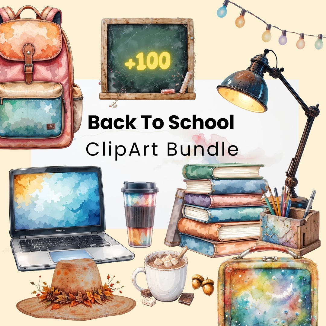 Back to School Clipart Bundle: 100+ PNG School Stickers (digital ...