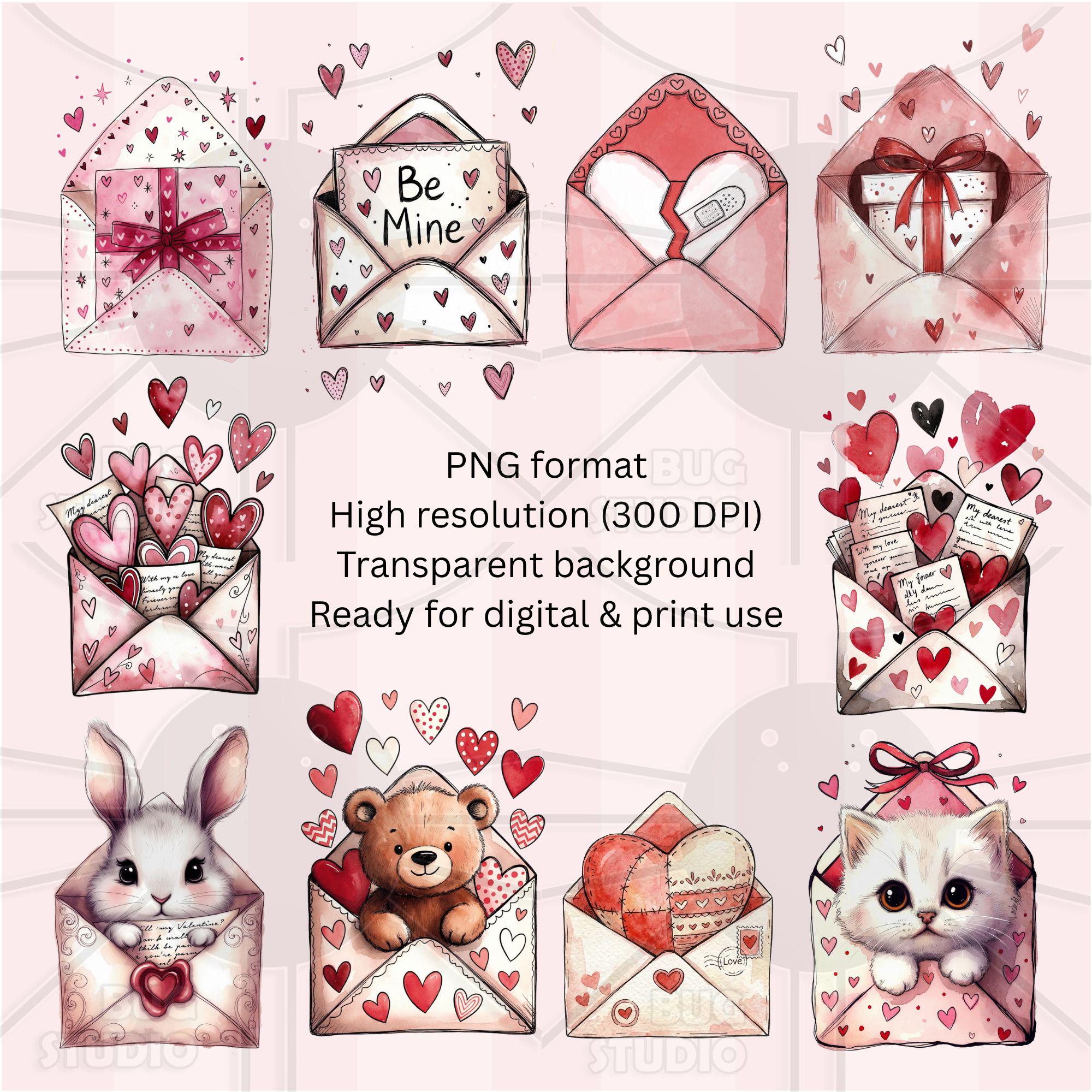 32 Whimsical Valentine Clipart Bundle, Hand Drawn Love Envelopes ...