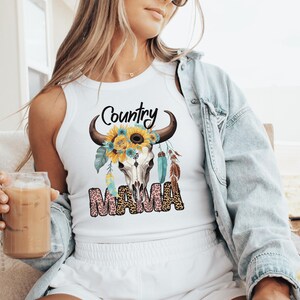 Country Mama DTF Print With Cow Skull and Sunflowers Direct to Film ...