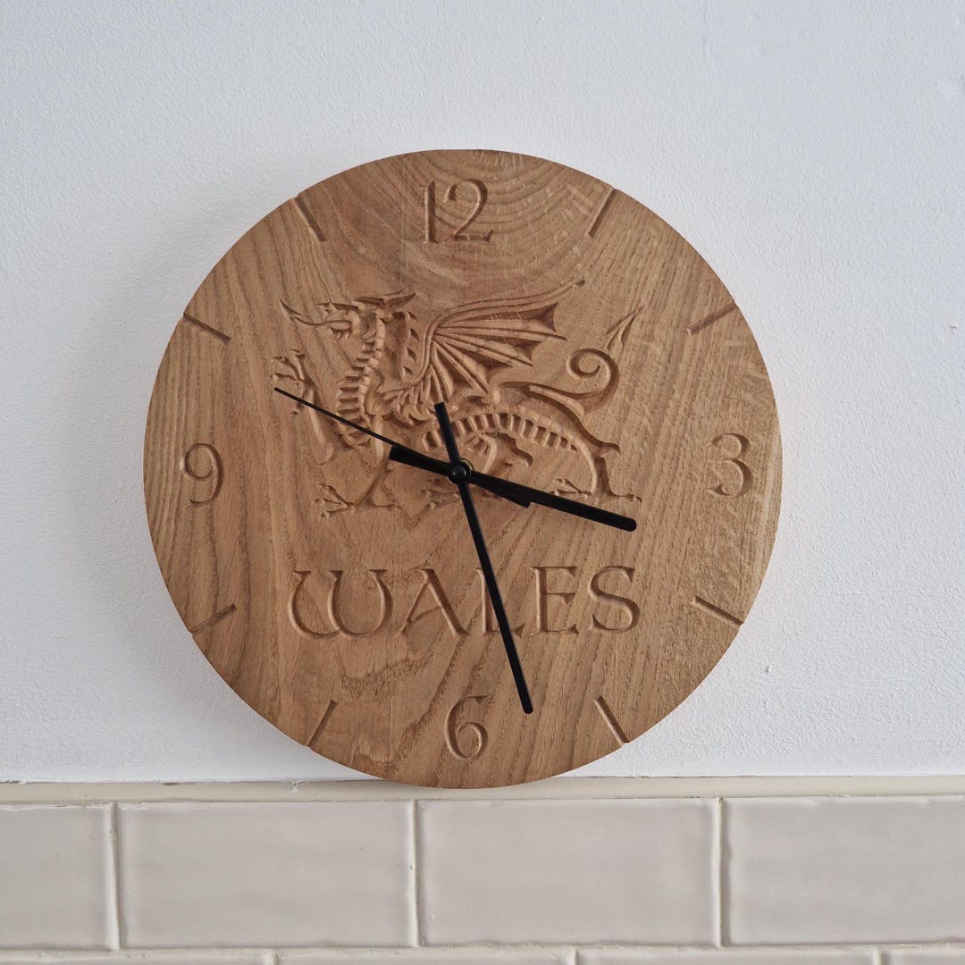 Welsh Dragon Wall Clock Natural Oak Wall Clock Gift From Wales Welsh ...