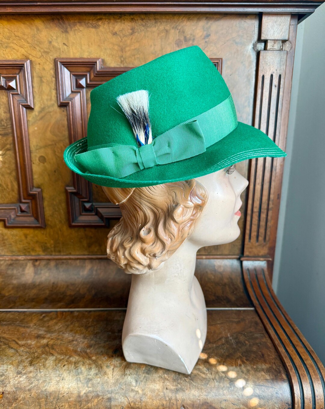 1930s Green Felt Fedora Hat: Miss America Endorsed, Feather Trim - up ...
