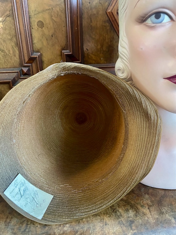 1920s golden-brown translucent straw cloche with meta… - Gem