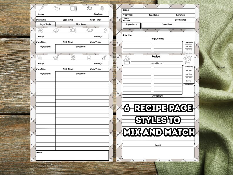 Recipe Book Printable, Blank Recipe Page Downloads for Cookbook Recipe ...