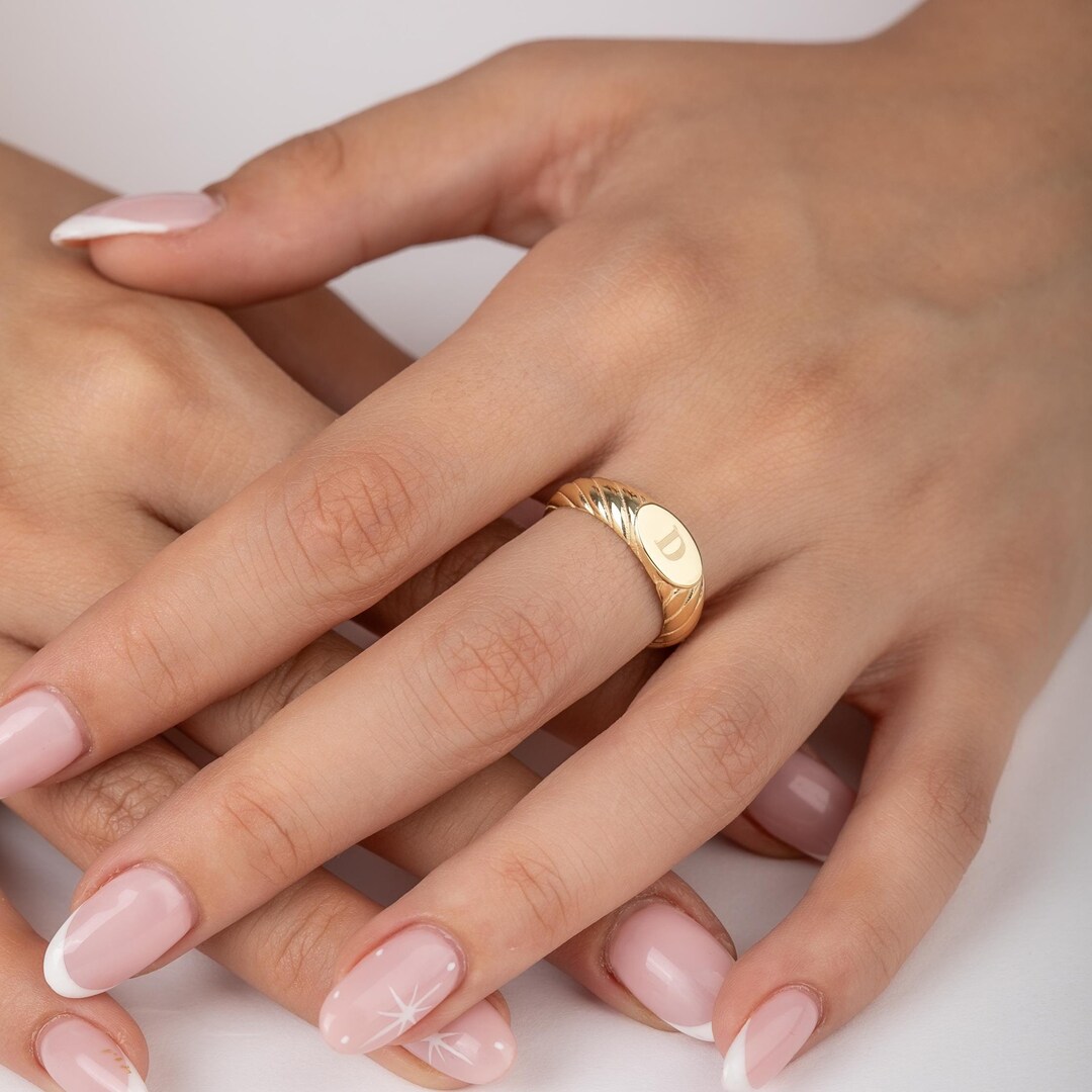 INITIAL SIGNET RING | 14K Gold Personalized Signet Ring | Custom Name, Letter & Date Ring ...