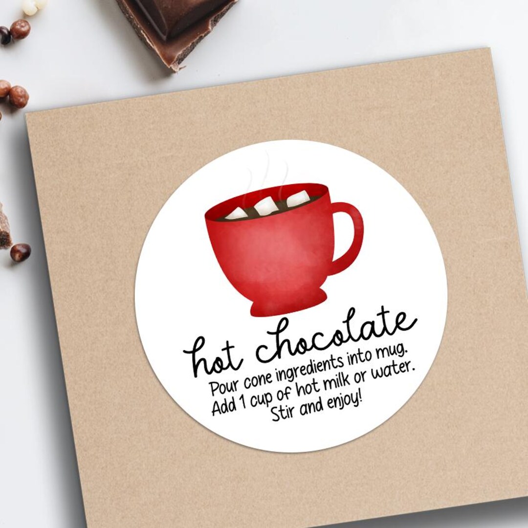 Stickers - Hot Chocolate Instructions Cone Cocoa Label - 1.625" Circles ...