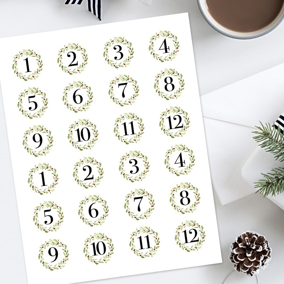 Stickers - Advent Calendar Number Labels 1 to 12, 2 Sets per Sheet ...