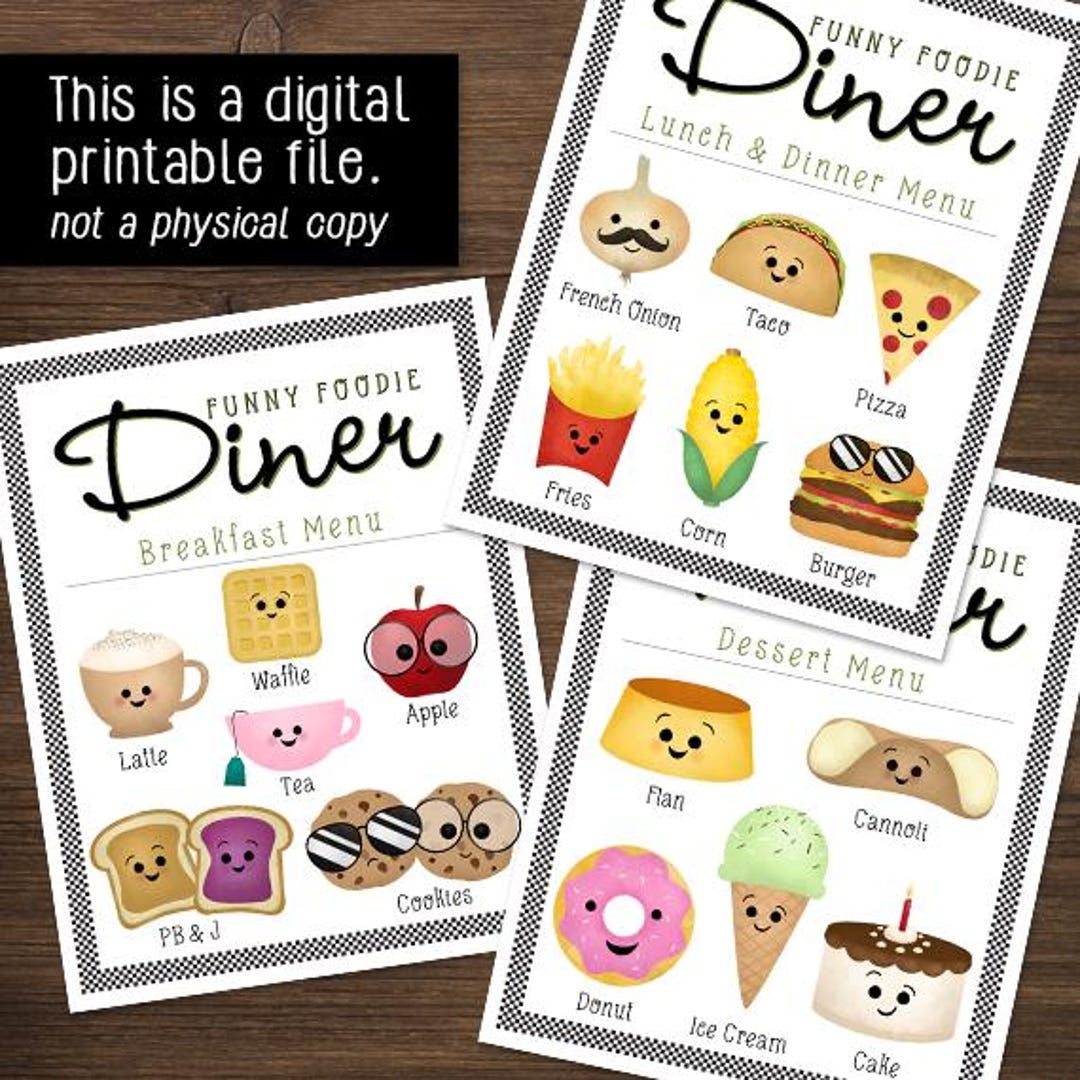 Digital Printable - Diner Menu Set of 3 8.5x11" Pretend Play Montessori ...