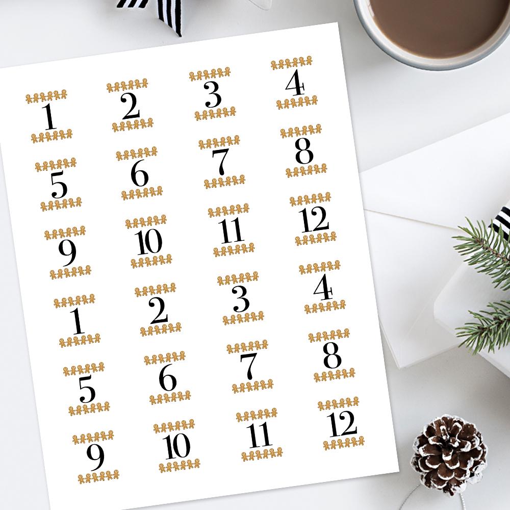 Stickers - Advent Calendar Number Labels 1 to 12, 2 Sets per Sheet ...