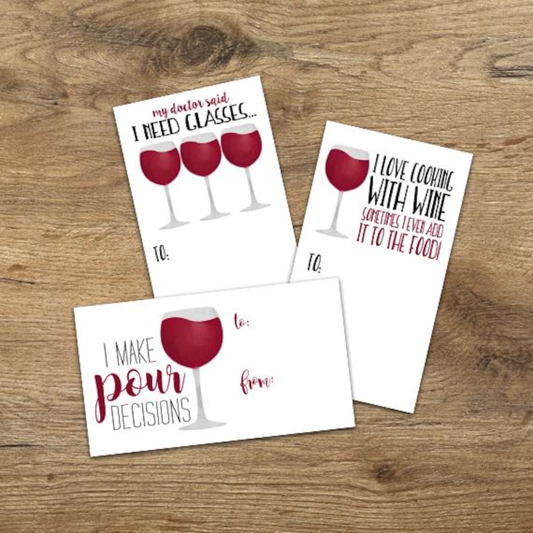 Digital Printable Gift Tags - Wine Themed Print at Home Tag Funny Puns ...