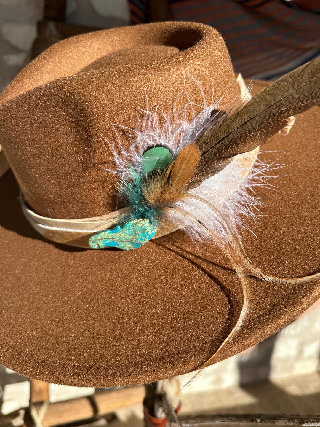 Handmade Wrap Hat Band Blue Jasper Silk and Feather - Etsy