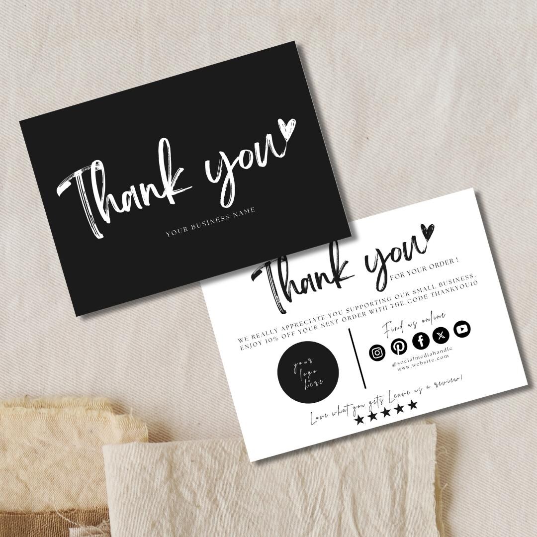 Printable Thank You Card, Editable Thank You Note, Black, Minimalist ...