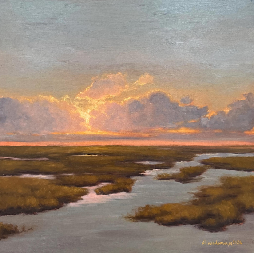 NC Marsh Oil Painting – 18x18 Landscape Art on Linen Panel - Etsy