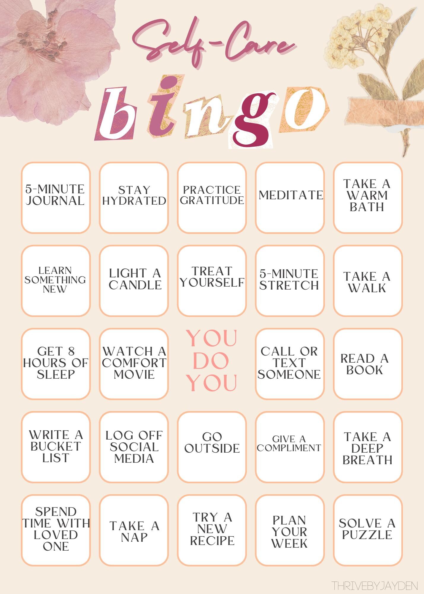 Self-care Bingo Printable | Wellness and Mindfulness Digital Download ...