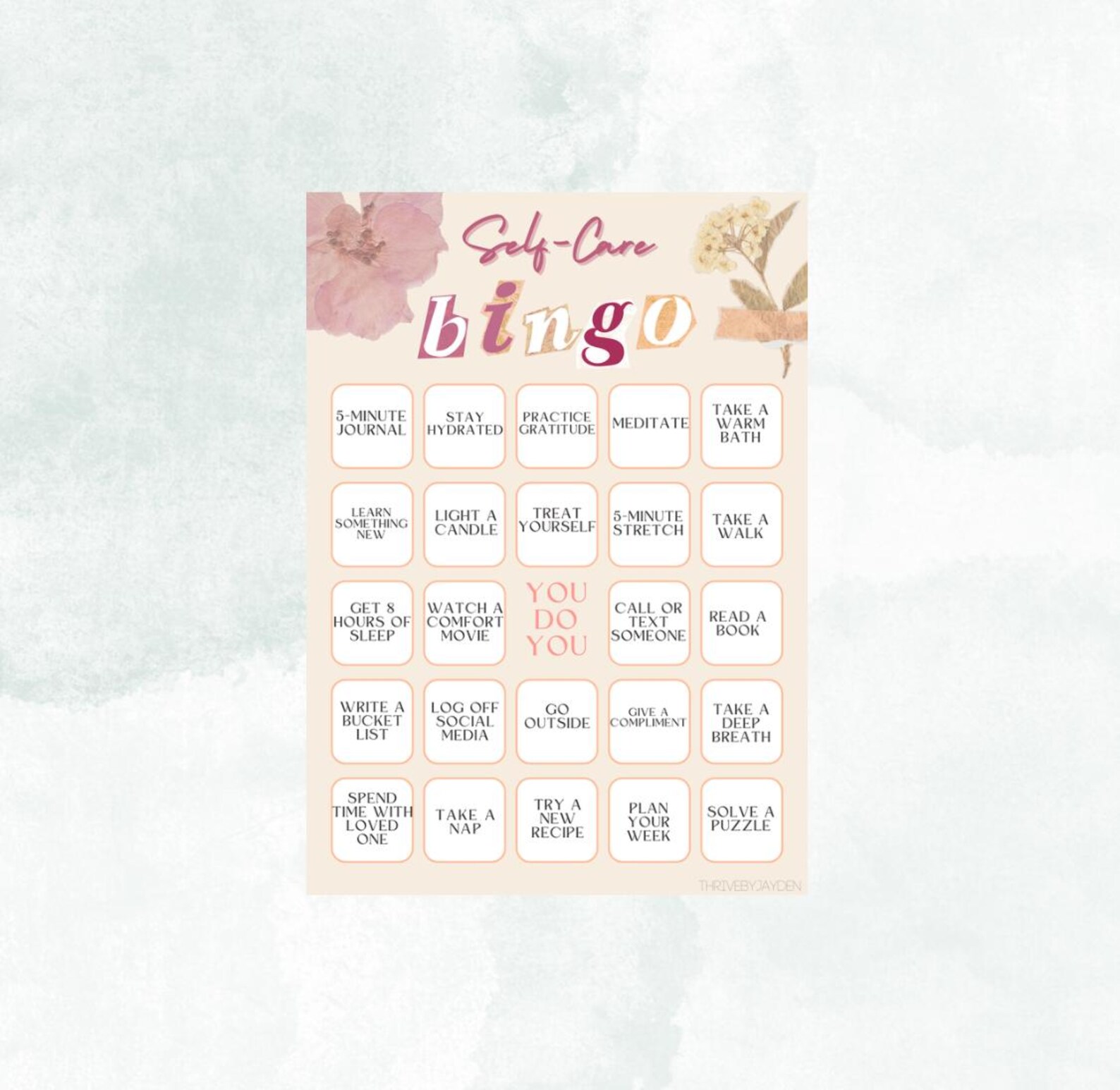 Self-care Bingo Printable | Wellness and Mindfulness Digital Download ...