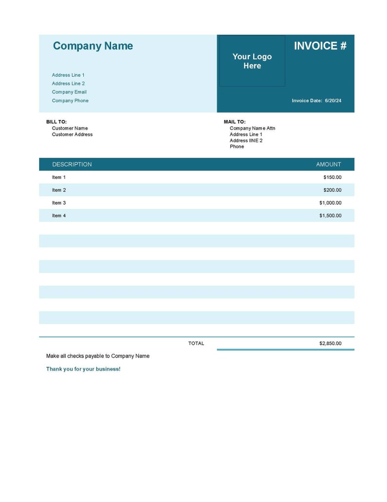 Business Invoice Template - Etsy