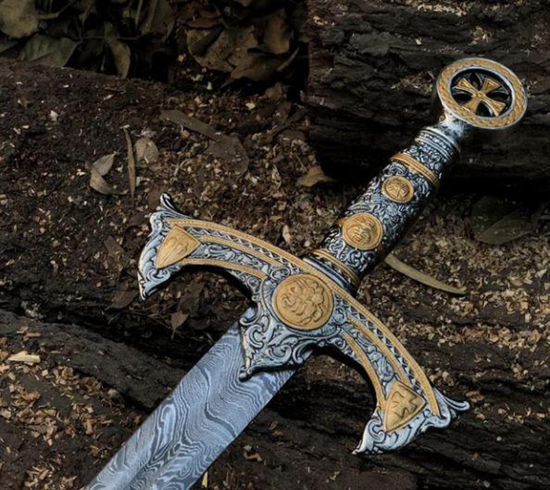 Handmade Templar Knight Sword Wedding Sword, Sacred Holy Damascus Long ...