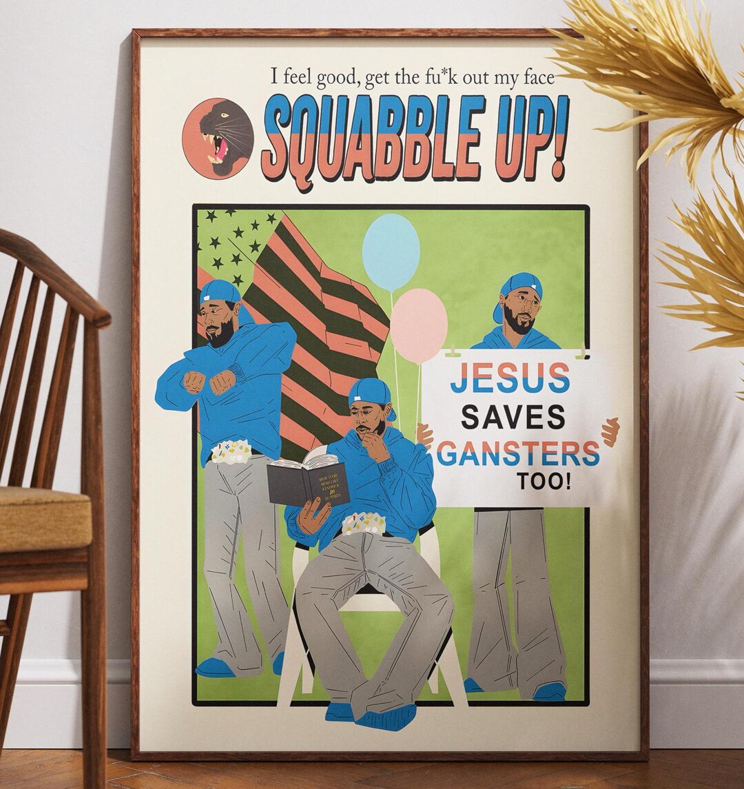 Kendrick Lamar Squabble up Poster Hip-hop Comic Art Jesus Saves ...