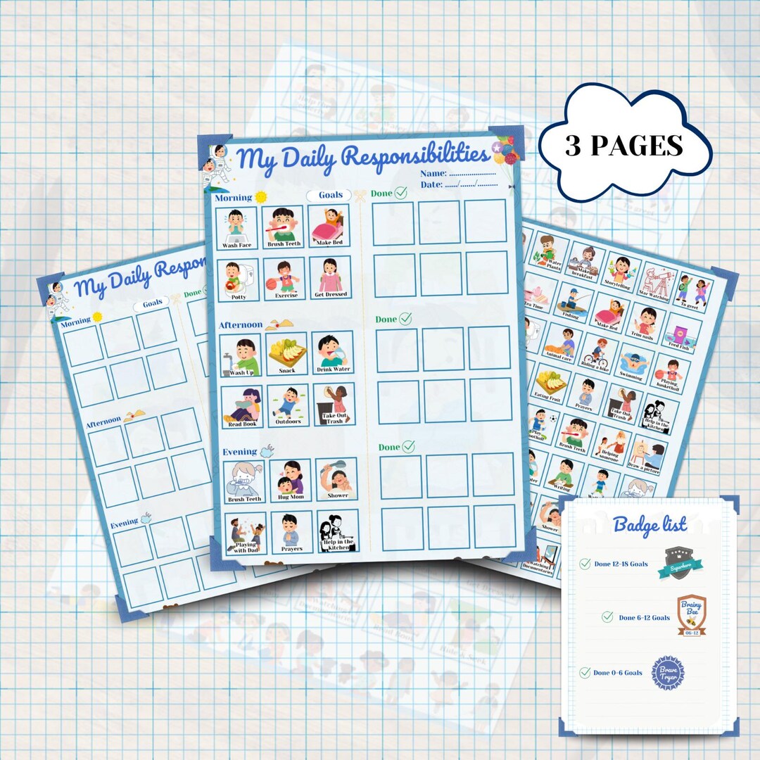 Kids Daily Routine Chart Printable Daily Responsibilities Schedule ...