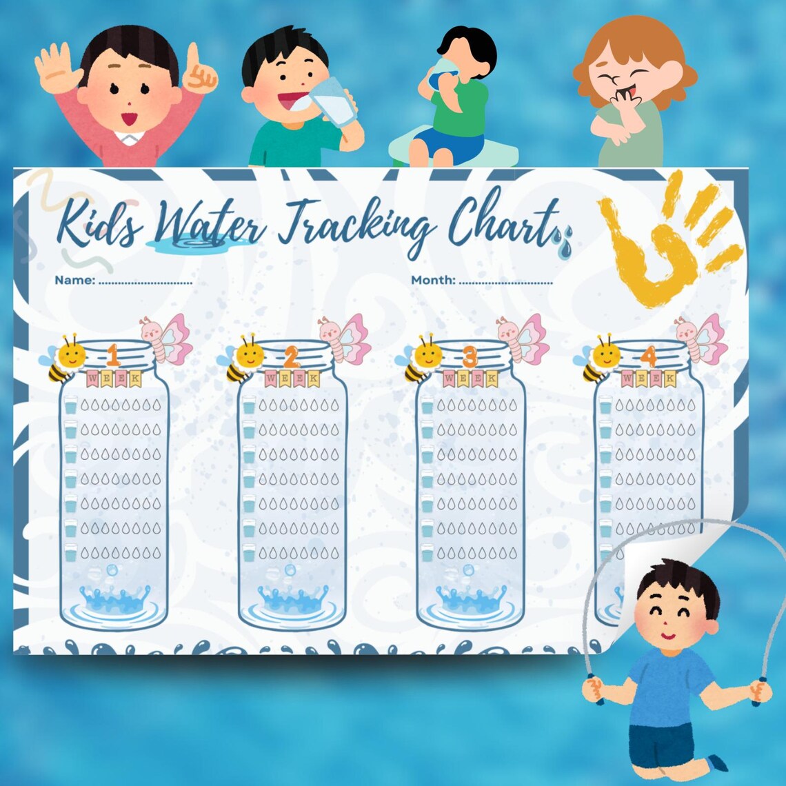 Kids Water Tracker Monthly, Printable Chart, Health Planner, Daily ...