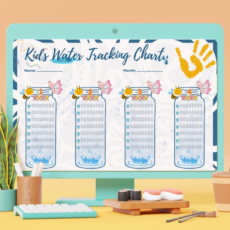 Kids Water Tracker Monthly, Printable Chart, Health Planner, Daily ...