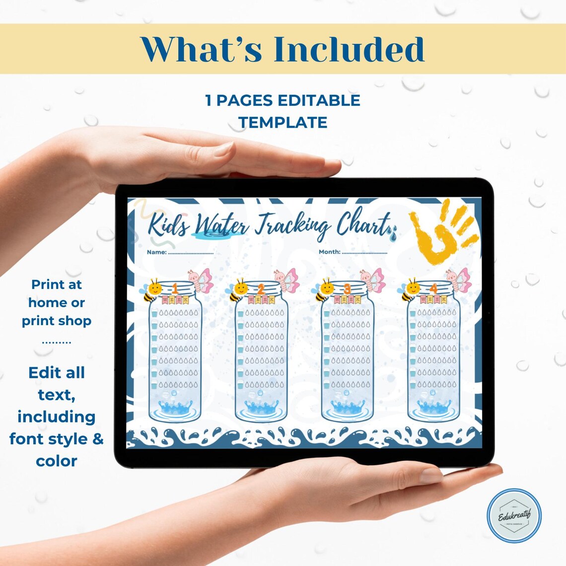 Kids Water Tracker Monthly, Printable Chart, Health Planner, Daily ...