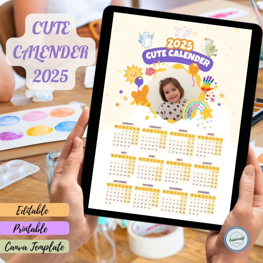2025 Calendar Printable, Cute Kids Calendar 2025, Personalized Photo ...