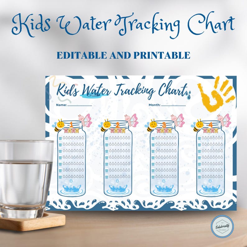 Kids Water Tracker Monthly, Printable Chart, Health Planner, Daily ...