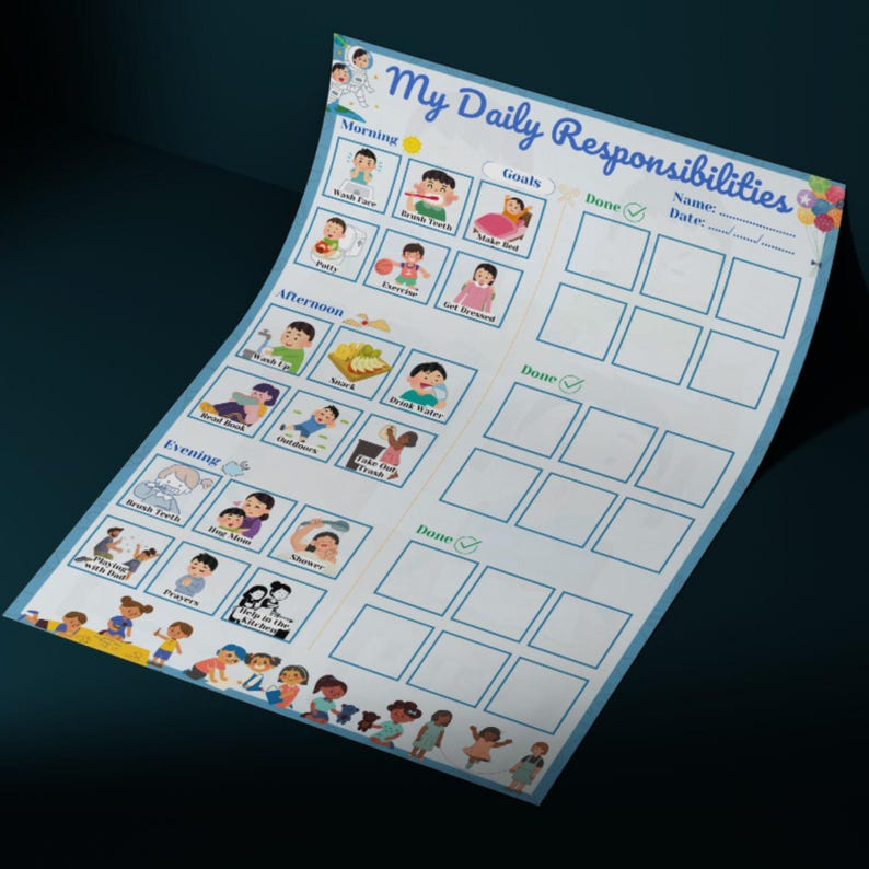 Kids Daily Routine Chart Printable Daily Responsibilities Schedule ...