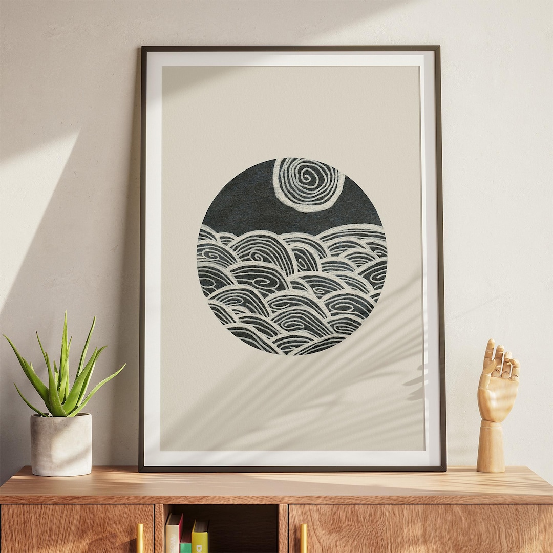 Japanese Wave Art Print | Minimalist Ocean Linocut (digital Download ...