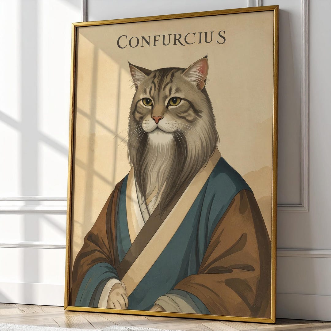 Confurrcius Cat Philosopher Art Print, Funny Chinese Style Poster ...