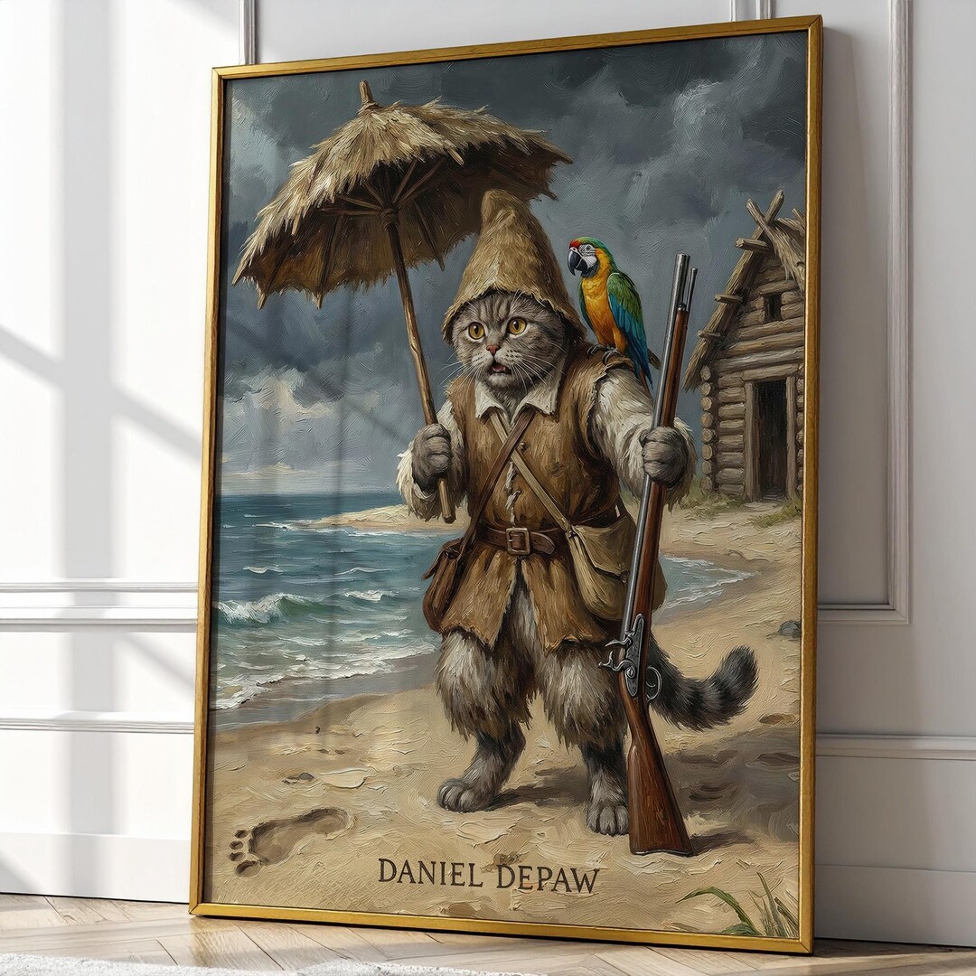 Daniel Defoe Cat Print | Robinson Crusoe Art | Funny Literary Gift ...