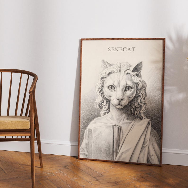 Senecat Funny Cat Philosopher Print - Etsy