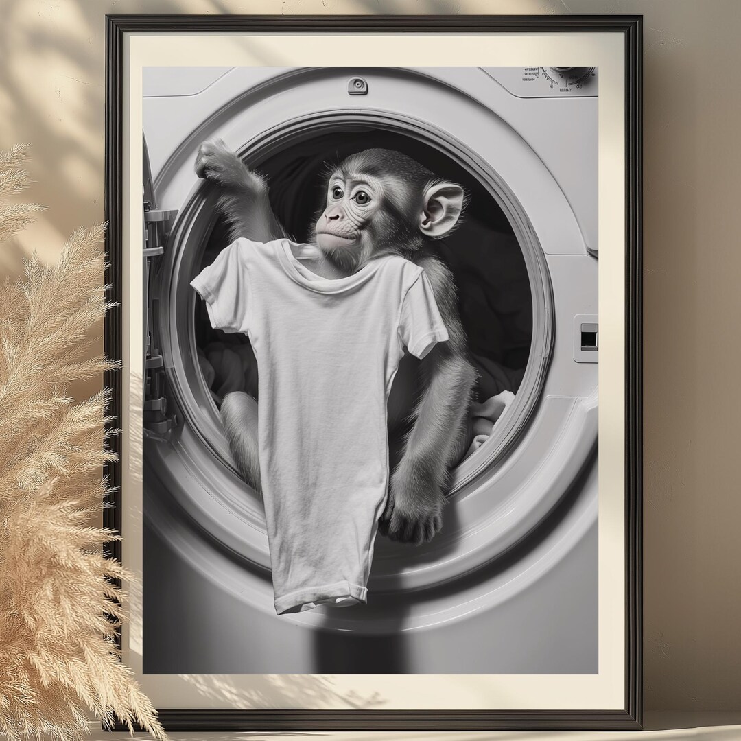 Laundry Monkey Art, Black & White, Laundry Makeover, Printable Home ...