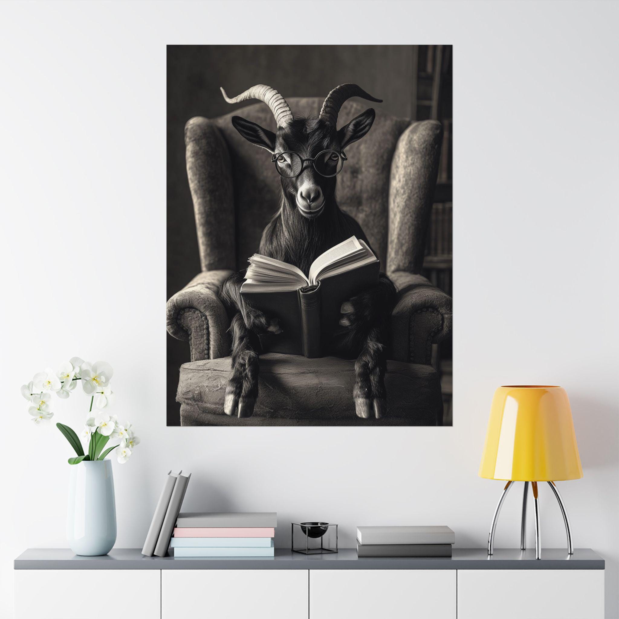Goat Reading Book Art Print: Unique Animal Wall Decor (digital Download ...