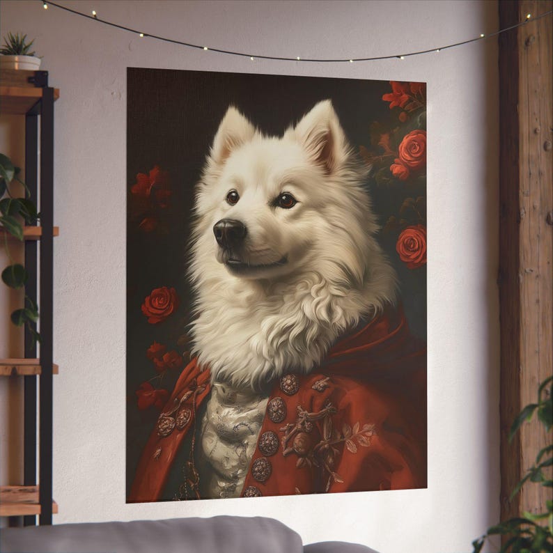 Samoyed Dog Male Portrait | Vintage Poster | Dog in Renaissance Outfit | Home Decor Print | Wall ...